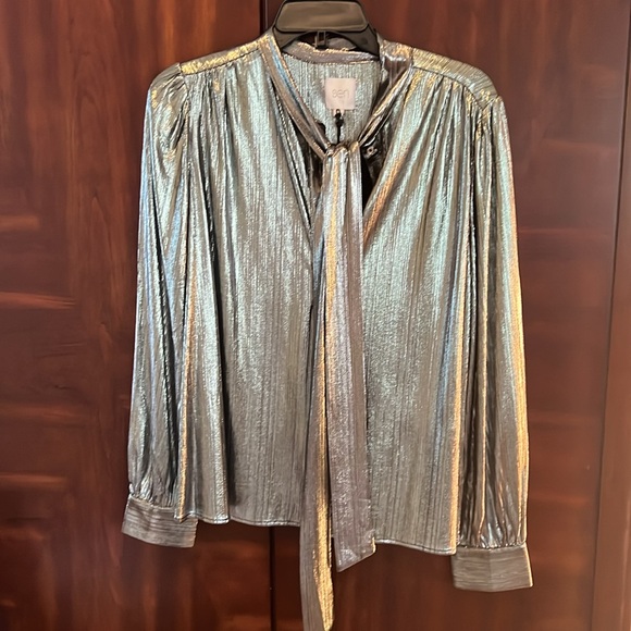 Sen | Tops | Sen Shiny Silver Blouse With Bow Detail New With Tags ...